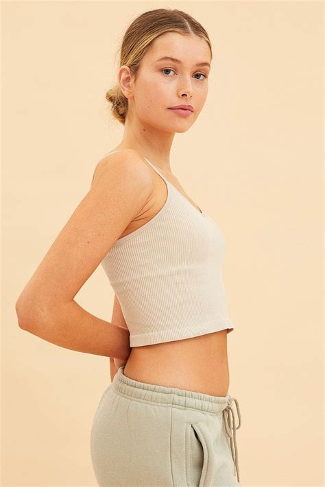 Womens Brown Bone Seamless Singlet Top Scoop Neck Rib Crop Ally Fashion
