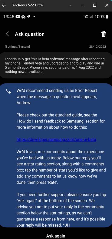 Stuck In Beta For Android 13 One Ui 5 Despite Updating Samsung Community