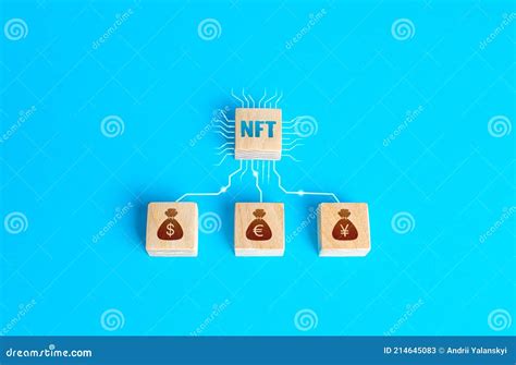 Blocks NFT Non Fungible Token And Money Connected By Lines Selling Digital Assets And Art