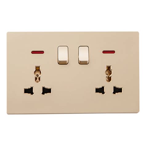 Domus 2 Gang Universal Switched Socket With Indicator 13a 250v Gold Tandc