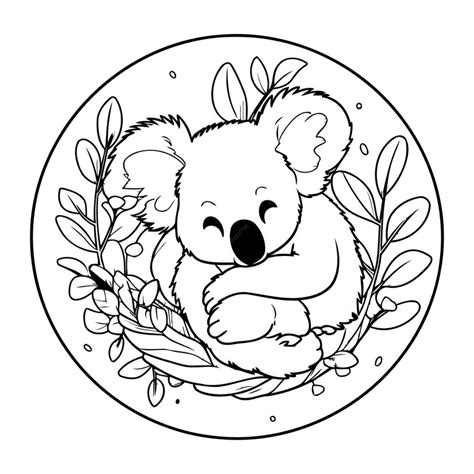 성인과 어린이를 위한 색칠하기 책 코알라가 있는 색칠 페이지 프리미엄 벡터