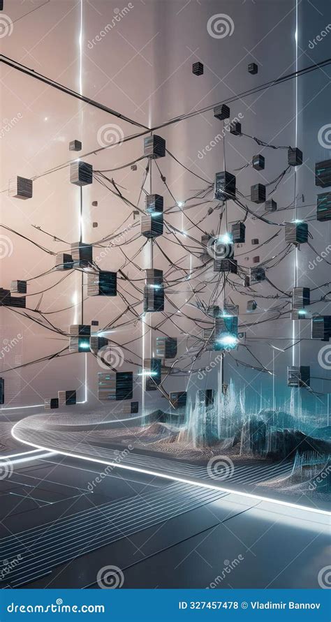 A Digital Representation Of A Blockchain Network With Interconnected Nodes And Data Blocks Stock