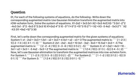 Solved For Each Of The Following Systems Of Equations Do The