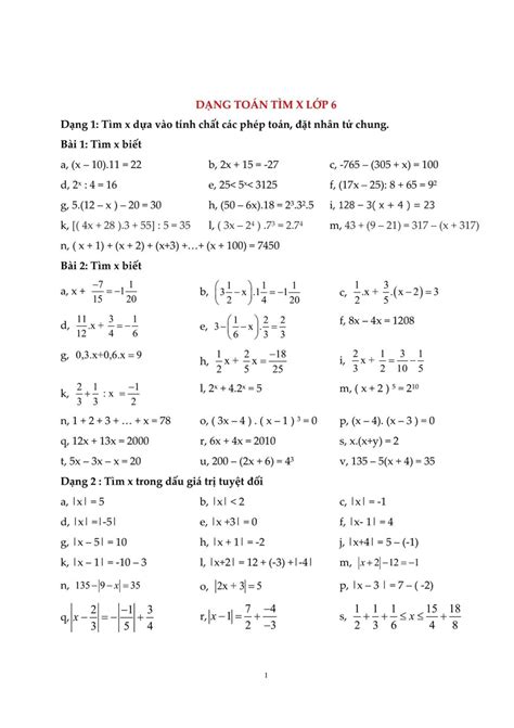 Dạng Toán Tìm X Lớp 6