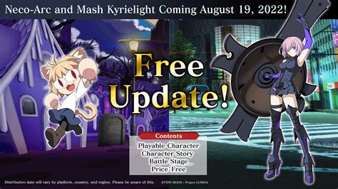Melty Blood Type Lumina Neco Arc And Mash Kyrielight Dlc Launches August Th Nintendosoup