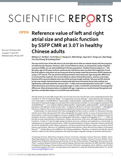 Pdf Reference Value Of Left And Right Atrial Size And Phasic Function By Ssfp Cmr At 30 T In