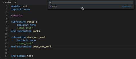 symbol list fails on subroutine without brackets · issue 61 · fortran