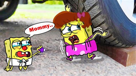 له کردن وسایل کیوت زیر چرخ ماشینتفریحی سرگرمیباب اسفنجی کمک به مامان