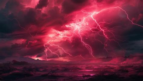 Red Lightning Storm Thunderstorm With Striking Red Sky Premium Ai