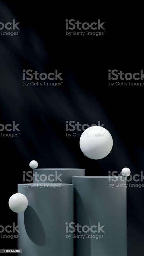 흰색 구체와 진한 파란색 벽 3d 이미지 렌더링 모형 장면 회색 실린더 연단 0명에 대한 스톡 사진 및 기타 이미지 0명 3차원 형태 강단 Istock