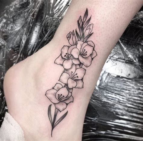 Shaded Gladiolus Flowers On Ankle Tattoo Flower Tattoo Gladiolus
