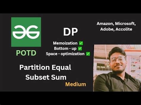 Partition Equal Subset Sum | GFG POTD - YouTube