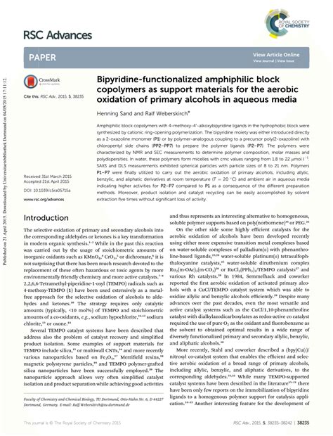 Pdf Bipyridine Functionalized Amphiphilic Block Copolymers As Support