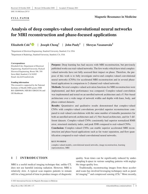 Pdf Analysis Of Deep Complex‐valued Convolutional Neural Networks For Mri Reconstruction And