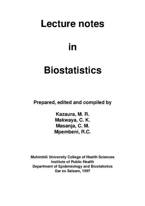 Biostatistics VERY Simplified Lecture Notes In Biostatistics Prepared Edited And Compiled By