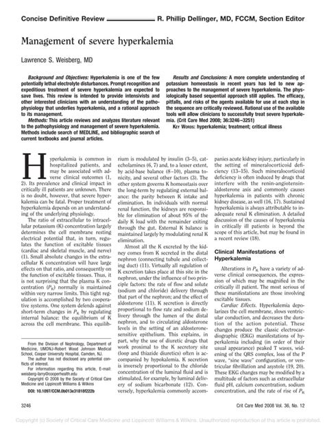 Management Of Severe Hyperkalemia Pdf