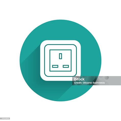 긴 그림자로 분리된 흰색 전기 콘센트 아이콘입니다 전원 소켓 로제트 기호입니다 녹색 원 버튼입니다 벡터 일러스트레이션 0명에 대한 스톡 벡터 아트 및 기타 이미지 Istock