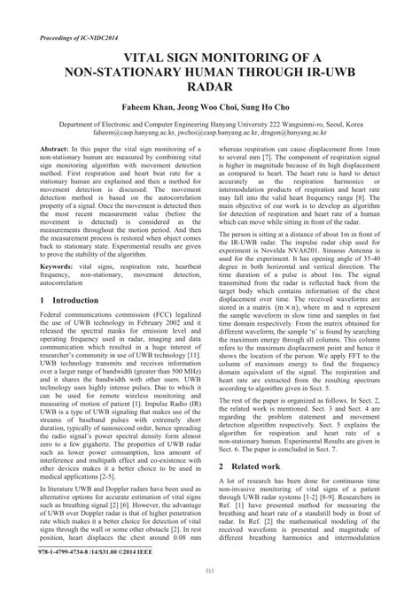 Pdf Vital Sign Monitoring Of A Non Stationary Human Through Ir Uwb Radar
