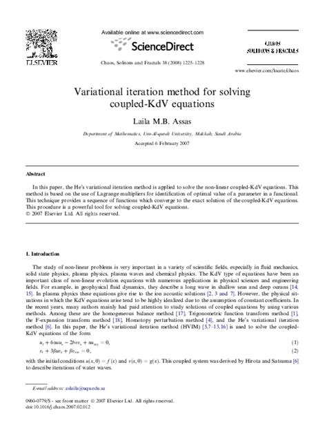 Pdf Variational Iteration Method For Solving Coupled Kdv Equations
