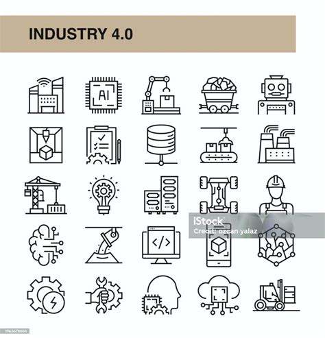 인더스트리 40 라인 아이콘 세트 그림 산업 생산 인공 지능 사물 인터넷 공장 Revolution에 대한 스톡 벡터 아트 및 기타 이미지 Revolution 가상현실