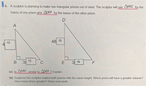 Solved 3 A Sculptor Is Planning To Make Two Triangular Pri Algebra