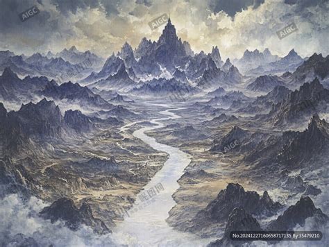 Ai创作图手绘油画群山河流线条 锦绣山河油画 金光万丈美术绘画 金光万丈水粉画 山川河流油画 群山远山抽象锦绣山河 山河立体画 山川手绘油画