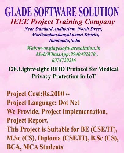 Lightweight Rfid Protocol For Medical Privacy Protection In Iot At Rs 2000piece Protocol
