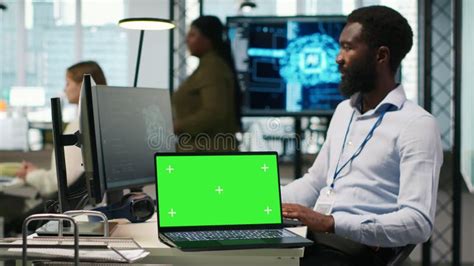 Startup Office Programmer Using Green Screen Laptop Developing Ai Models Stock Video Video Of