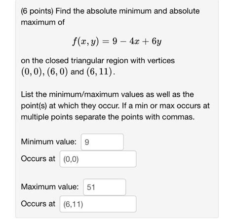 Solved 6 Points Find The Absolute Minimum And Absolute