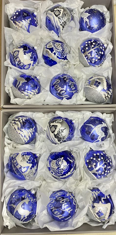 ᐉ Набір іграшок на ялинку зі скла з малюнком 9 шт Синій 12291589 • Краща ціна в Києві