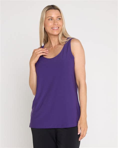 Long Line Tank Purple Easy Care Womens Basics Tulio Fashion
