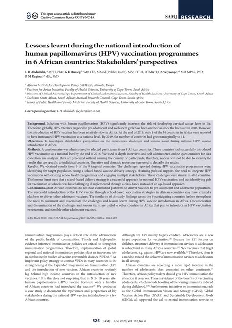Pdf Lessons Learnt During The National Introduction Of Human Papillomavirus Hpv Vaccination