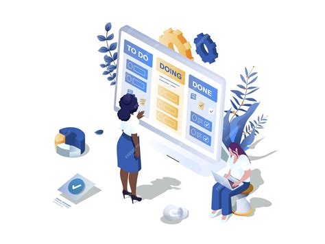 Premium Vector Kanban System Concept 3d Isometric Web Scene People