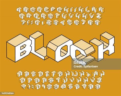 알파벳 글꼴을 차단합니다 3d 아이소메트릭 문자 숫자 및 기호 0명에 대한 스톡 벡터 아트 및 기타 이미지 0명 개념