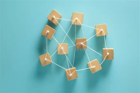 Interconnected Wooden Blocks Network Abstract Concept Of Teamwork And Collaboration Stock