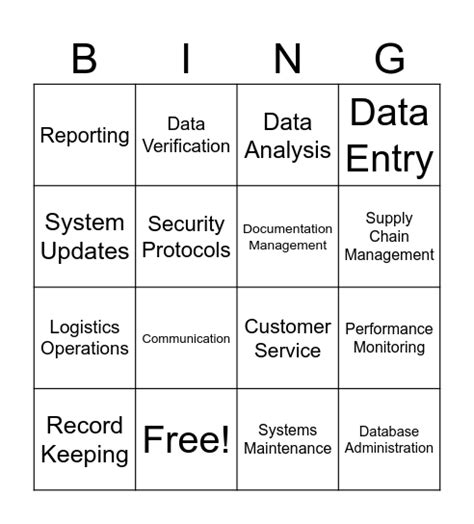 Logistics Data Administartion Bingo Card
