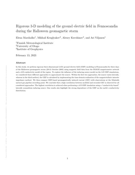 Pdf Rigorous 3 D Modeling Of The Ground Electric Field In Fennoscandia During The Halloween