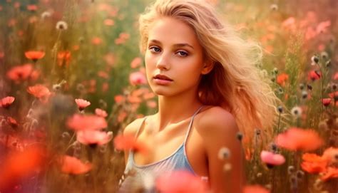 Premium Ai Image A Girl In A Field Of Flowers