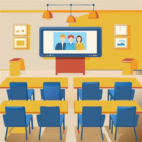 Empty Classroom Interior With Chalkboard Vector Illustration Cartoons