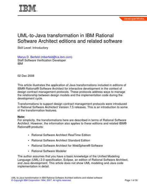 Uml To Java Transformation In Ibm Rational Software Architect Editions