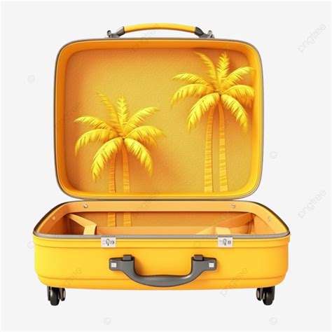 야자수 격리된 여름 여행 개념 3d 렌더링 그림이 있는 3d 노란색 개방형 가방 노란색 열려 있는 비어 있는 Png 일러스트 및 이미지 에 대한 무료 다운로드