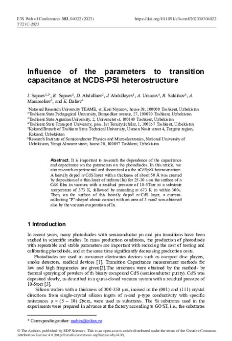 Pdf Influence Of The Parameters To Transition Capacitance At Ncds Psi