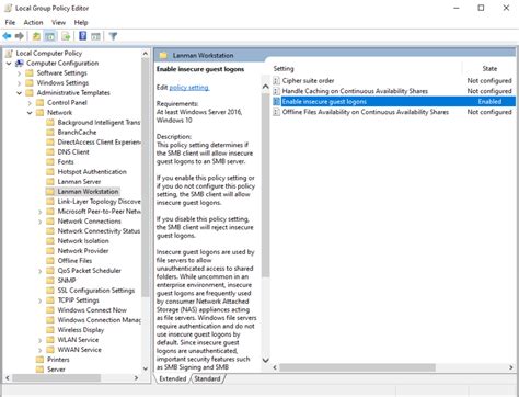 guest access disabled by default in windows 10 for smb2 protocol
