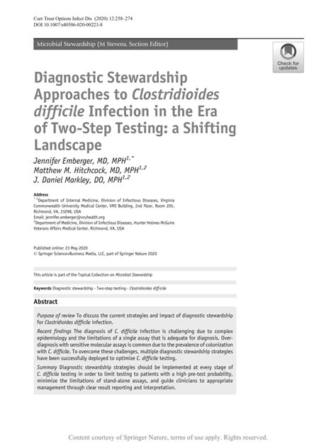 Diagnostic Stewardship Approaches To Clostridioides Difficile Infection In The Era Of Two Step