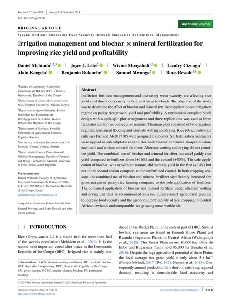 Pdf Irrigation Management And Biochar × Mineral Fertilization For Improving Rice Yield And