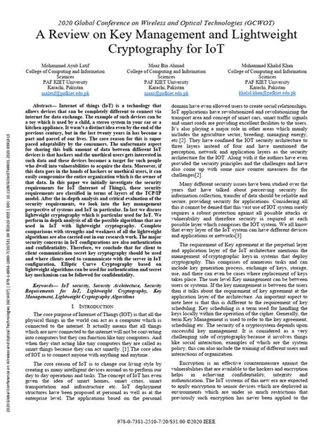A Review On Key Management And Lightweight Cryptography For Iot Pdf