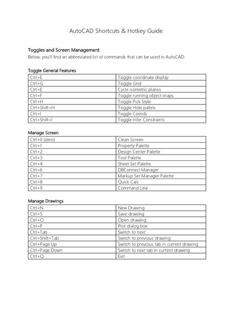 Autocad Shortcuts And Hotkey Guide Toggles And Screen Management Pdf 3 D Computer Graphics