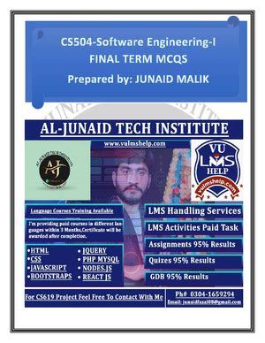 CS Mcq S Final Term By Vu Topper RM CS Software Engineering Update MCQS For Final