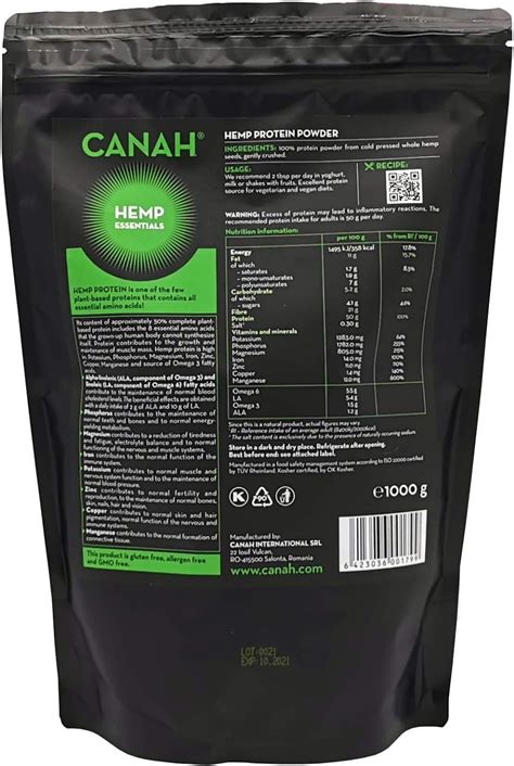 Natural Hemp Protein Powder By Canah 1 Kg High In Protein Omega 3