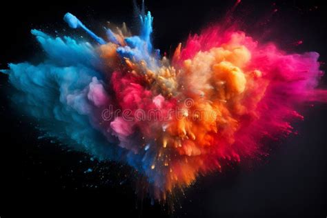 Vibrant Color Explosion Shaped Like A Heart On Black Background Powder Color Cloud Stock Image